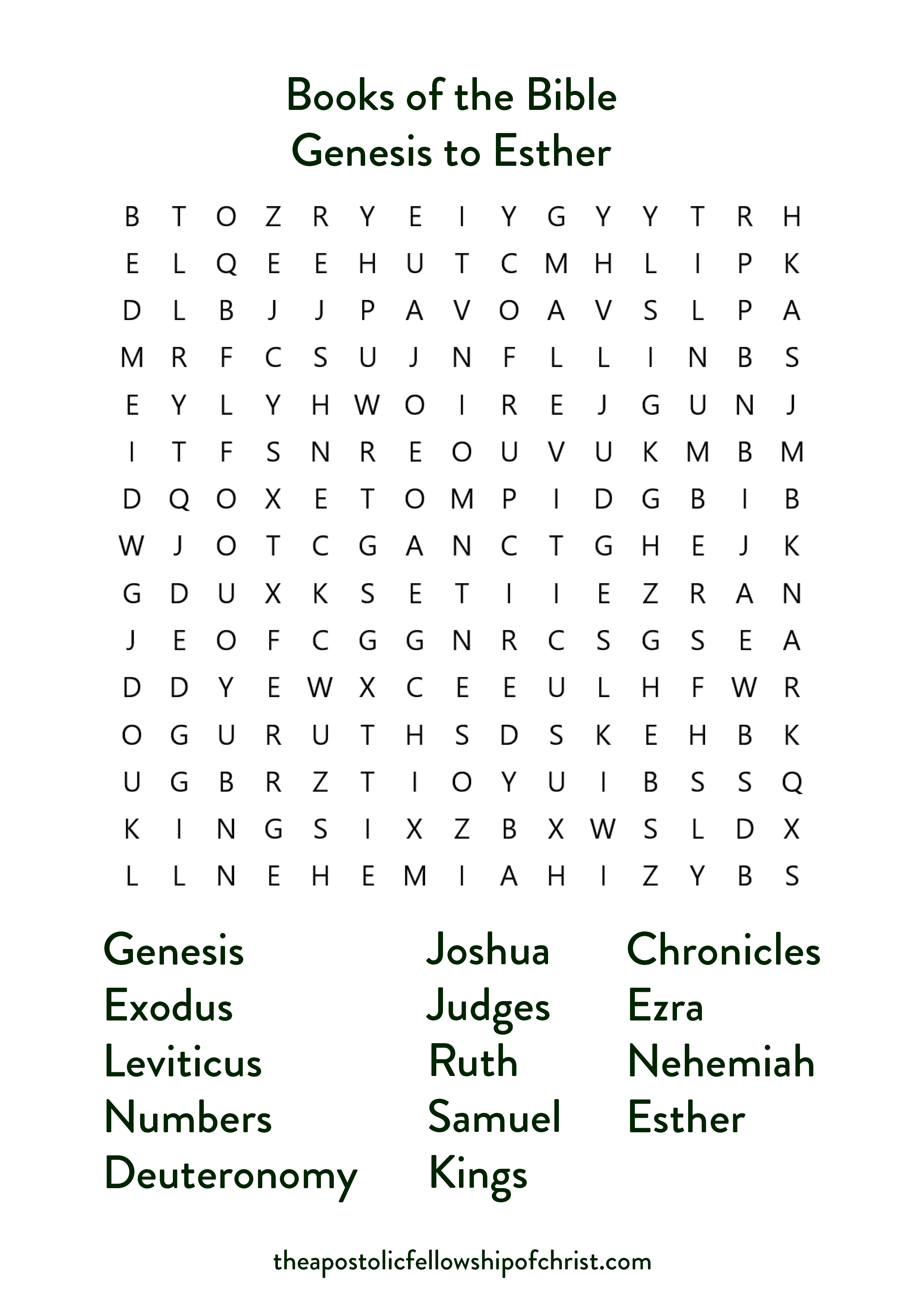 WORD SEARCH – Genesis-Esther – The Apostolic Fellowship of Christ